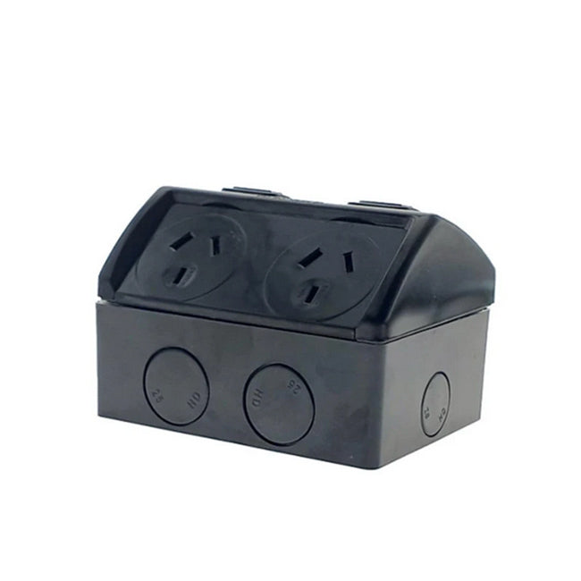 Weatherproof Double GPO 10 Amp IP53 250V – Outdoor Power Point-Black ...